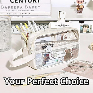 AuraGlor Clear Pencil Case Big Capacity Compartments Hold 100 Pens Large Pencil Pouch Pen Bag Box Holder Organizer Simple Storage Aesthetic Stationery Office Essentials (White)