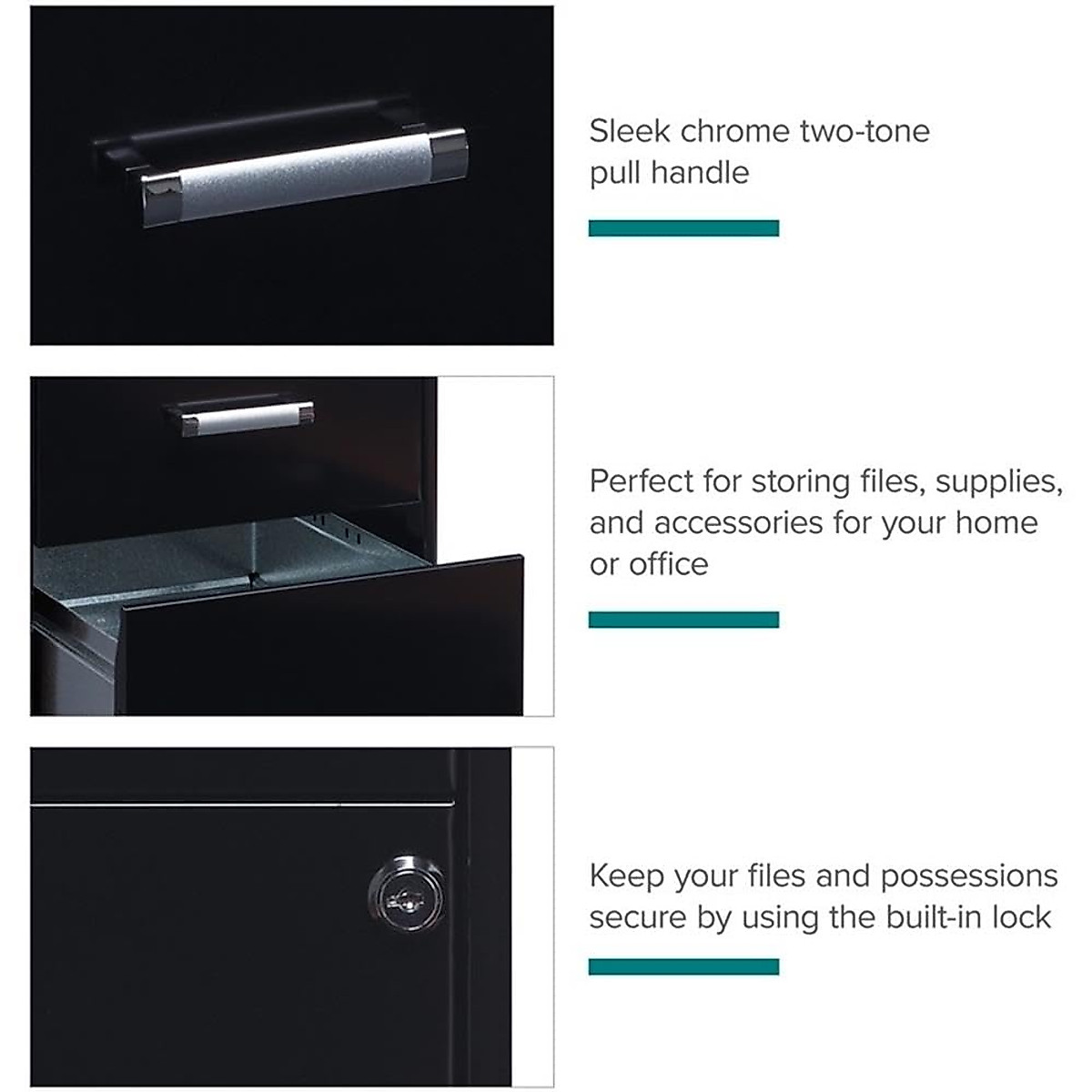 Scranton & Co 18" 3 Drawer Metal File Organizer Cabinet in Black