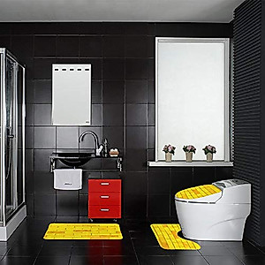 3 Piece Bathroom Rugs Set with Anti-Skid Bottom Yellow Brick Road Machine Wash Bath Rugs Included Bath Mat U-Shaped Contour Mat Lid Toilet Cover