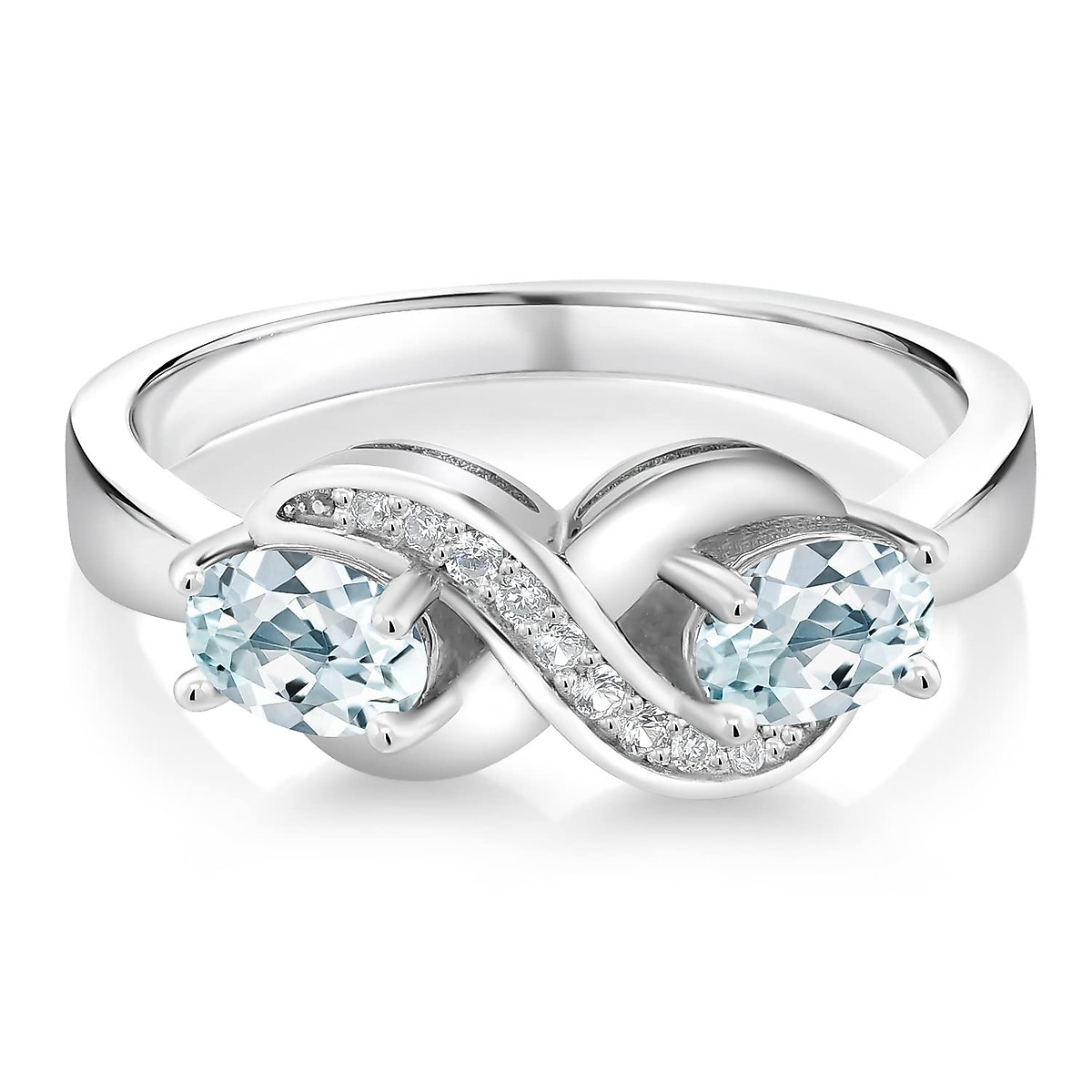 Gem Stone King 925 Sterling Silver 2-Stone Gemstone Birthstone and White Created Sapphire Infinity Promise Forever Love Knot Ring For Women | Oval 6X4MM | Available In Size 5, 6, 7, 8, 9