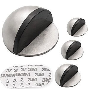UELSTFLY 4 Pack Door Stoppers, Stainless Steel Half Dome Floor Door Stopper, 3M Adhesive Door Stoppers Wall Protector, No Drill Rubber Floor Door Stop for Living Room, Bedroom, Bathroom, Office