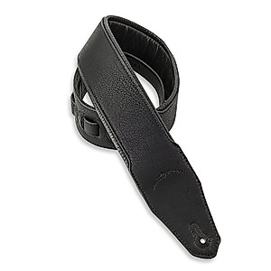 Walker & Williams G-15 Black Leather Natural Texture Guitar Strap with Thick Padding For Acoustic, Electric, And Bass Guitars