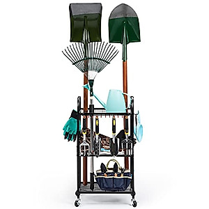 Uboway Garden Tool Organizer for Garage: Yard Tool Racks with Wheels, Corner Tool Rack for Shed/Lawn to Hold Garden Tools, Easy to Assemble, Black