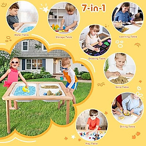 TERRAMUS Kid's Table, Toddler Sensory Table, Play Sand & Water Table with 3 Toy Storage Bins, Wooden Children's Desk for Art, Study, Drawing,Dinning, Activity Table Indoor Outdoor,Gifts for Boys Girls