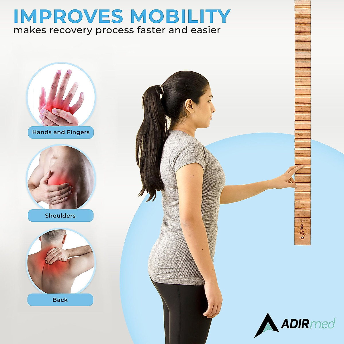 AdirMed 2-Pack Wooden Finger and Shoulder Ladder - Hand Therapy Ladder for Rehabilitation - Motion Improvement Physical Therapy Ladder