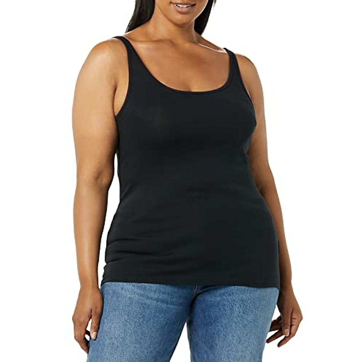 Amazon Essentials Women's Slim-Fit Thin Strap Tank, Pack of 2, Black/Light Sage Green, X-Large