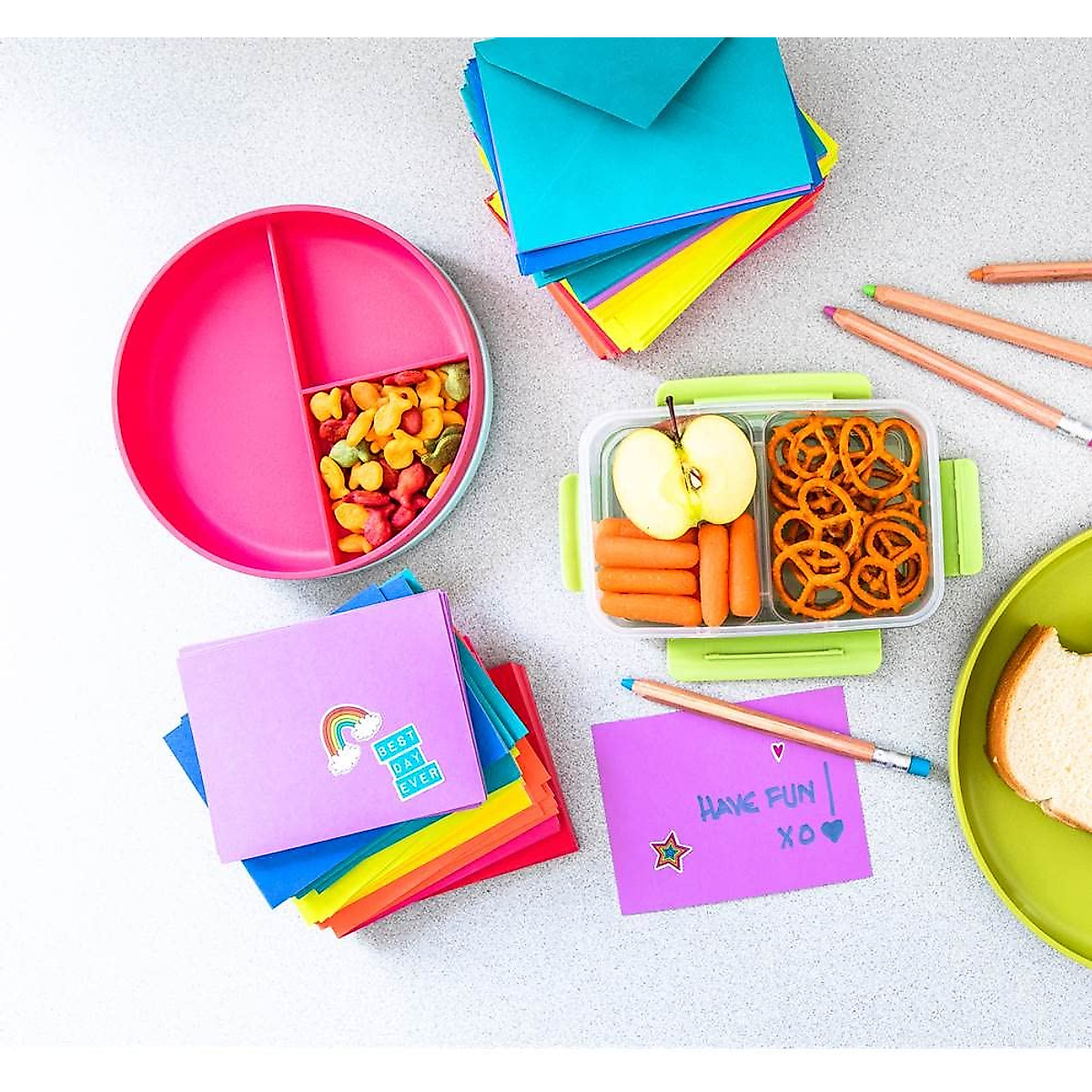 American Greetings Single Panel Blank Cards with Envelopes, Neon Rainbow Colors (100-Count)