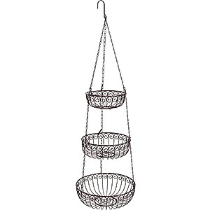 SimpleHouseware 3-Tier Fruit Hanging Basket, Bronze