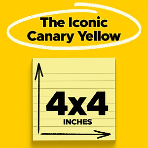 Post-it Super Sticky Notes, 2x Sticking Power, 4 x 4-Inches, Canary Yellow, Lined, 6-Pads/Pack, Model:675-6SSCY
