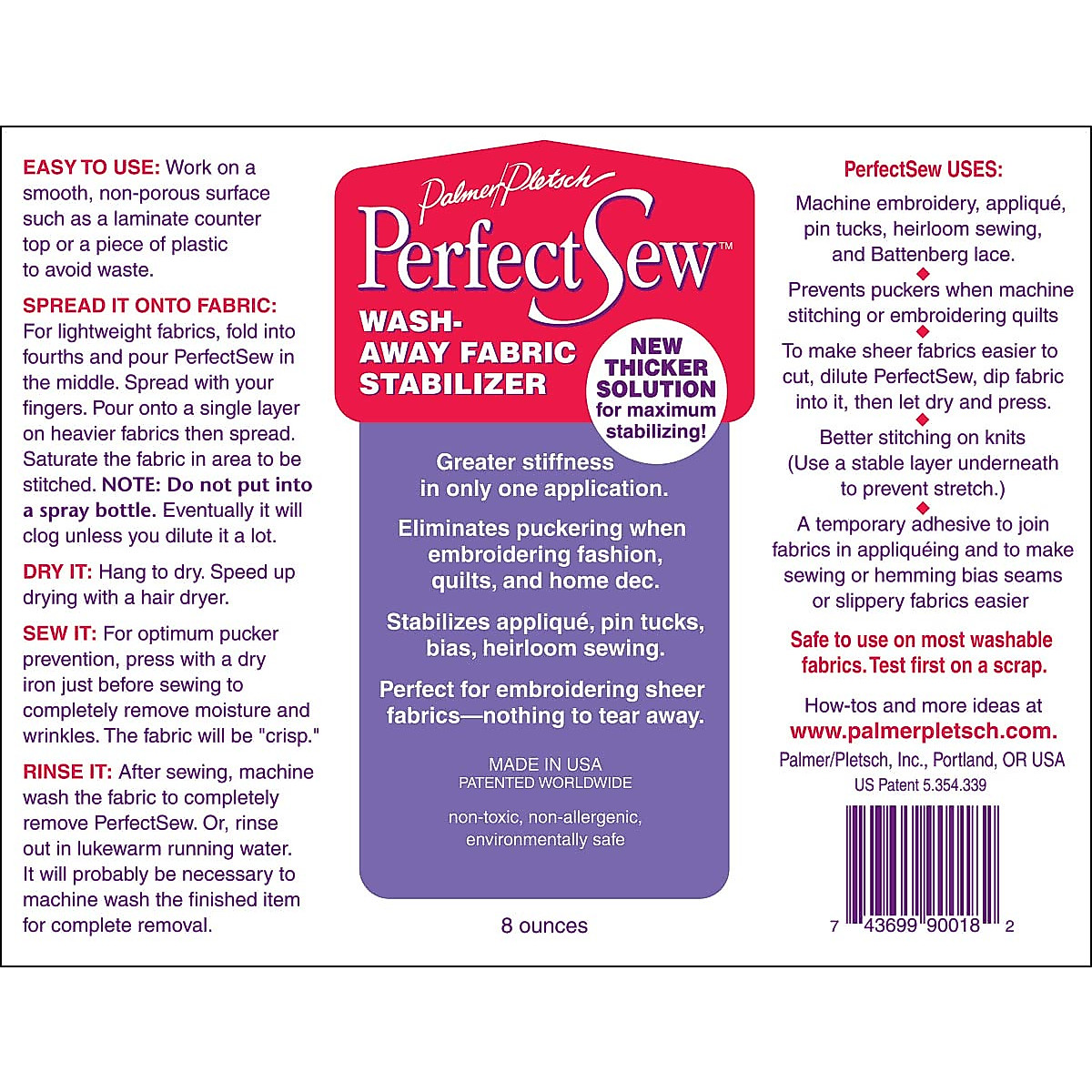Palmer Pletsch Perfect Sew Wash Away Fabric Stabilizer 8 Ounces