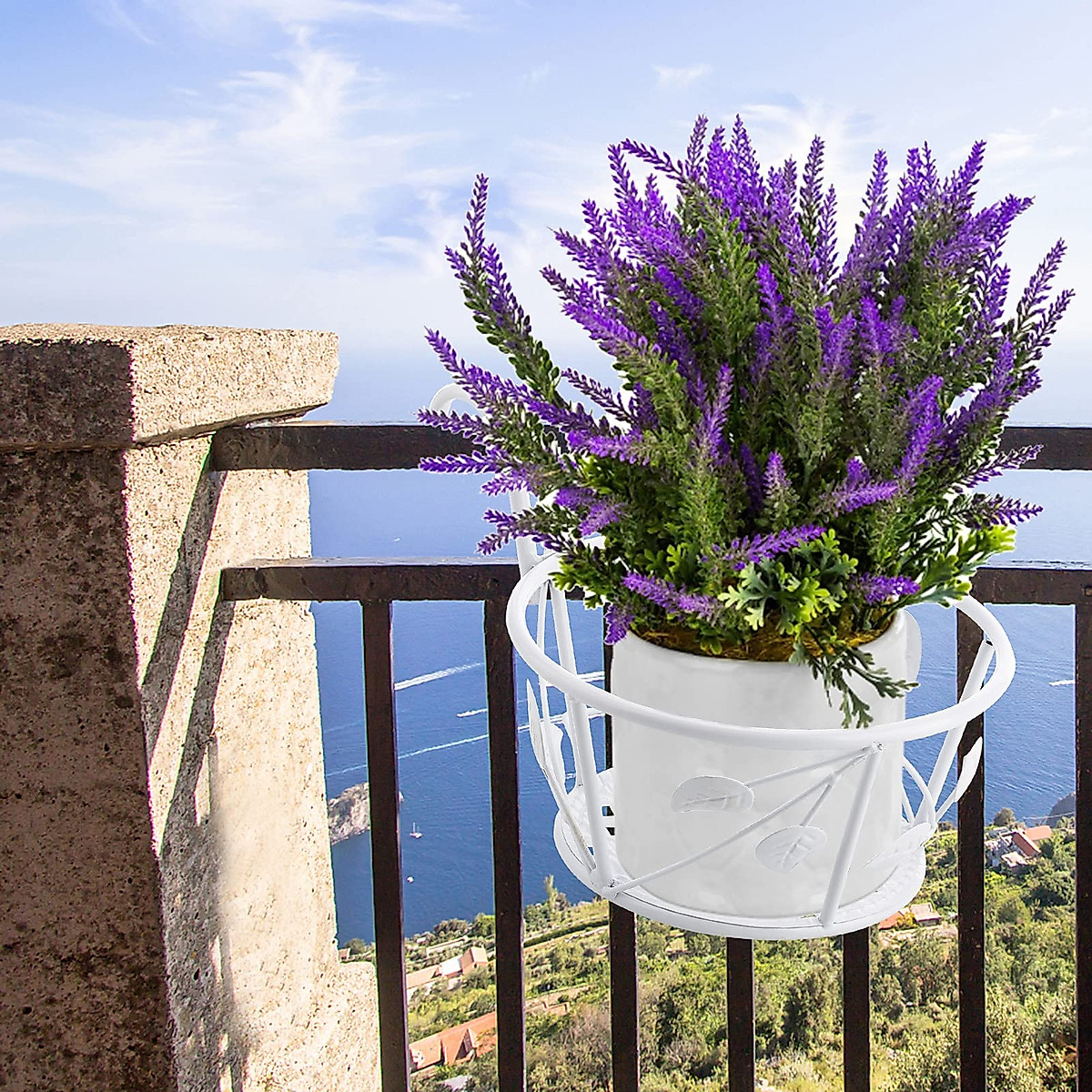 Firlar 2 PCS Hanging Railing Planter, Flower Pot Basket Plant Holder, Iron Art Hanging Baskets Flower Pot Holder, for Patio Balcony Porch Fence Outside and Indoor (8.6 x 4.7 inch)