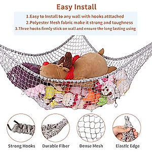 LXUNYI Stuffed Animal Hammock, Toy Hammock, Extra Large Mesh Toy Net Giant Baby Kids Children Stuff animals Hammocks Wall Corner Hanging Storage Net Organizer (Light gray, 70 inch)