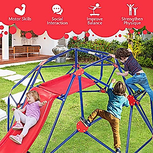 OLAKIDS Climbing Dome with Slide, Kids Outdoor Jungle Gym Geodesic Climber, Steel Frame, 8FT Climb Structure Backyard Playground Center Equipment for Toddlers 3-8
