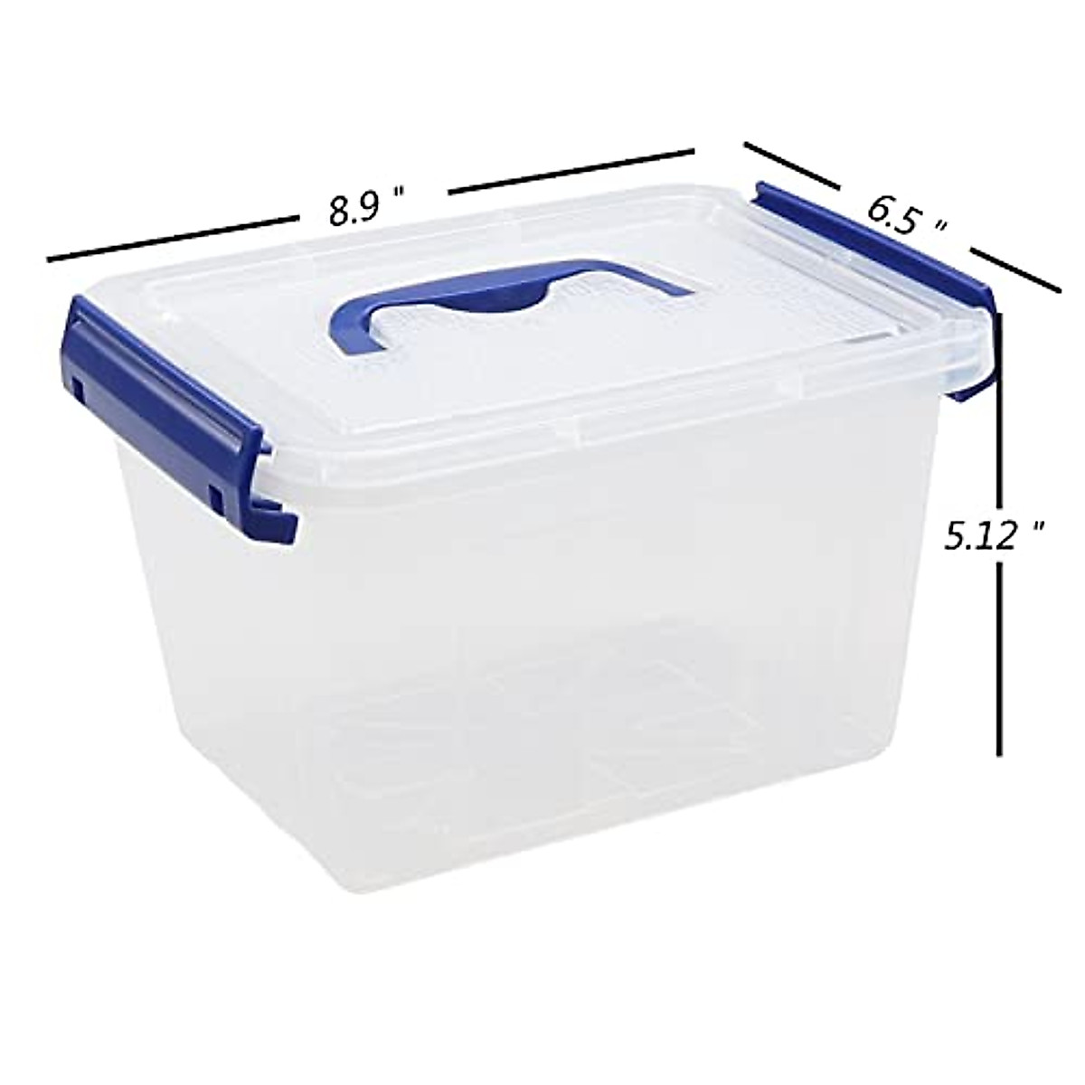 Jandson 3.5 Liter Clear Storage Bin, Latching Box Container with Blue Handle, 6 Packs
