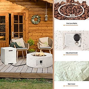 HOMPUS Outdoor Propane Fire Pit 40,000 BTU 28-inch Round Concrete Natural Gas Fire Table Outside Smokeless Firepit Furniture with Tank Cover,Lava Rocks and Rain Cover for Garden,Deck,Backyard