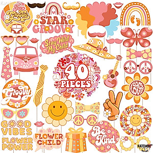 KatchOn, Two Groovy Photo Booth Props - Pack of 40, Groovy Photo Props | 60s Photo Booth Props | Retro Photo Booth Props for Two Groovy Party Decorations | Hippie Photo Booth Props for Birthday Party
