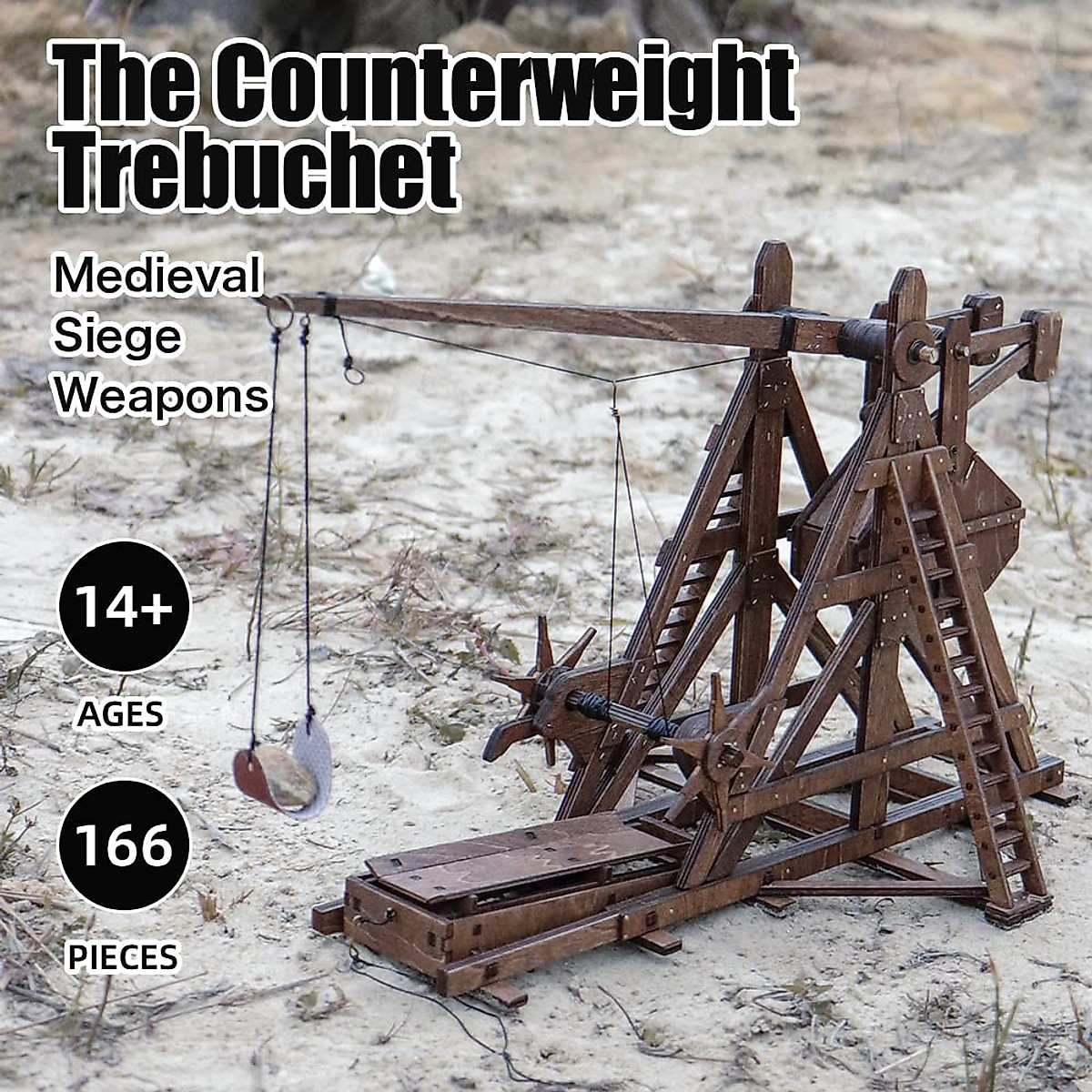 YAQUMW The Mini Counterweight Trebuchet Europe Medieval Siege Equipment Chariot Catapult Weapons DIY 3D Wooden Puzzles Model Kits for Adults STEM Projects Tabletop Toy