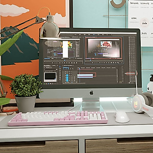 Redragon K623 Dual Color Keys Mechanical Gaming Keyboard Single White LED + RGB Side Edge Backlit 104 Key Wired Computer Keyboard with Blue Switches for Windows PC (White + Pink)