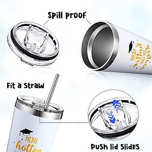 Graduation Present, 22 oz Graduation Tumbler Now Hotter by One Degree Travel Tumbler Insulated Stainless Steel Vacuum Double Wall Travel Tumbler Mug with Lid, Straw and Brush for College High School