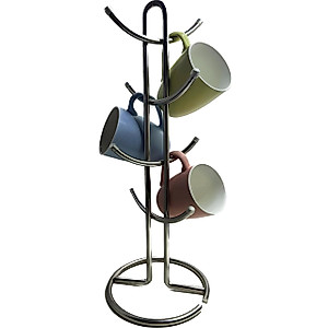 FitWell Mug Holder for Counters,Holds 8 Large Mugs,Coffee Mug Tree for Countertops,Mug Holder Stand,Space Saver for Kitchen Cabinets, Portable Coffee Mug Holder (Chrome)