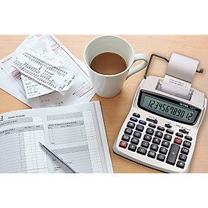 Victor Printing Calculator, 1208-2 Compact and Reliable Adding Machine with 12 Digit LCD Display, Battery or AC Powered, Includes Adapter,White