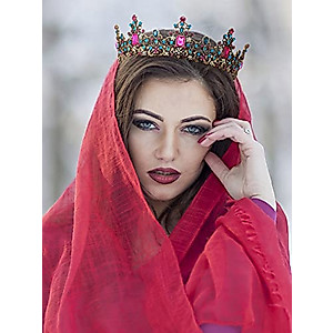 SWEETV Queen Crown for Women - Baroque Wedding Tiaras and Crowns, Jeweled Costume Tiara Princess Crown, Prom Birthday Party Halloween Hair Accessories, Old Gold + Hot Pink