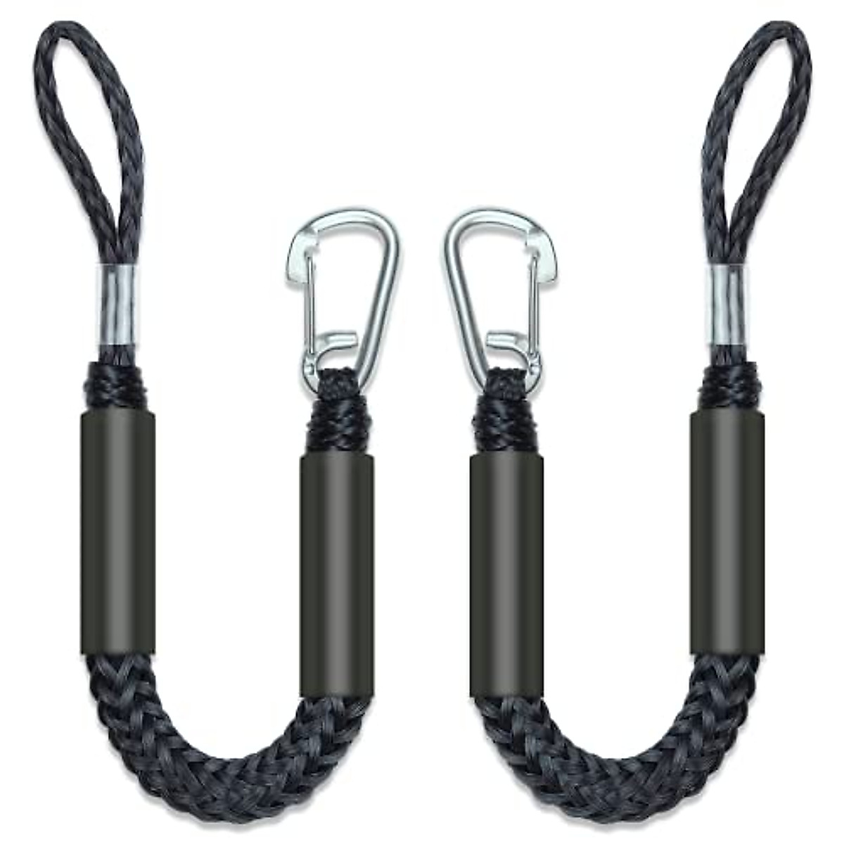 2PCS Fender Lines 2FT Premium Bungee Boat Lines with 316 Stainless Clip for Boat Bumper/Boat Fender Boat Accessories for Mooring for Jet Ski, SeaDoo, Yamaha WaveRunner Dinghy (Black, 2 Feet)