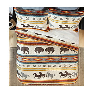 CARSTENS, INC. Western Aztec Country Bedding Set, Southwestern Microfiber Quilt Set, Wrangler Western Stripe, King