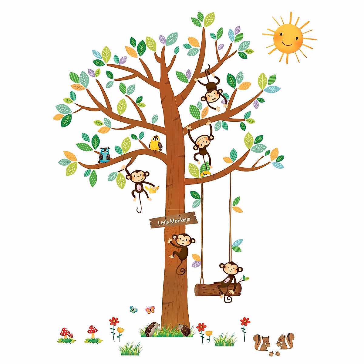 DECOWALL SG-1401P1402 9 Little Monkeys Tree and Height Growth Chart Kids Wall Stickers Wall Decals Peel and Stick Removable Wall Stickers for Kids Nursery Bedroom Living Room
