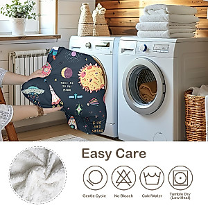 Sleepwish Outer Space Sherpa Plush Blanket for Boys Ship Planet Astronaut Fleece Throw Blanket for Sofa Couch Travel, Throw(50"x60")