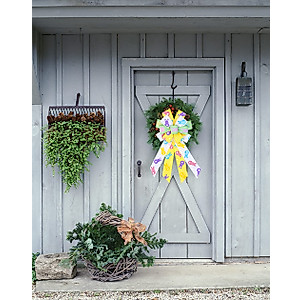 Large Easter Bows for Wreath, Green White Yellow Burlap Ribbon Bow Easter Rabbits Wreath Bows Holiday Spring Bows for Front Door Easter Party Decorations Supplies