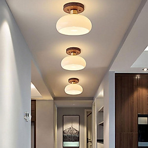 CATA-MEDICA Ceiling Lamp Mid-Century Modern Semi Flush Mount Ceiling Light with Glass Shade Vintage Milky White Glass Ceiling Lamp for Living Room Bedroom 1 Pack/2 Pack