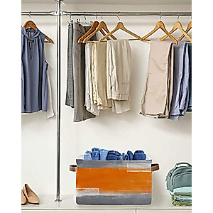 Storage Bins Large Storage Basket,Orange Gray White Collapsible Storage Bins with Handle,Abstract Art Painting Storage Baskets Cube Organizer for Shelves Closet Nursery
