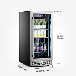 kanabella 15" 100 can Commercial Grade Built-in Indoor Outdoor Beverage Fridge with Glass Door Under Counter or Freestanding Beverage Fridge with Large Capacity
