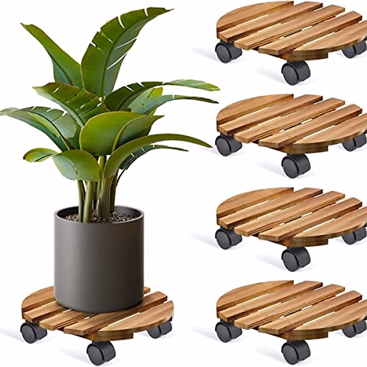 Aqur2020 Plant Caddy Plant Stand with Universal Wheels Rolling Plant Stand Moveable Heavy Duty Lockable Thickened for Indoor Outdoor (Round)