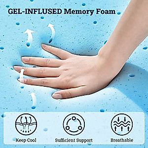 3 Inch Queen Gel Memory Foam Mattress Topper with Washable & Skin-Friendly Cover, 2 Layer Ventilated Design & High-Density Soft Memory Foam, No-Slip Thin Cooling Mattress Bed Pad Topper - Queen Size