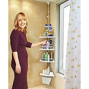 Alice Constant Tension Shower Caddy Pole, Commecial Grade Rustproof Corner Rack - Ivory