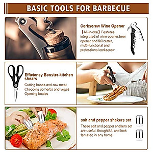 BBQ Grill Accessories Tools Set, 36PCS Stainless Steel Grilling Barbecue Tool Sets Kit with Aluminum Case, Thermometer, 2 Grill Mats for Camping, Kitchen, Barbecue Utensil for Men Women