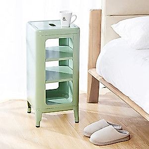 Storage Newspaper Baskets Magazine Rack Bedroom Bedside Table Living Room Bay Window Bedside Cabinet Wrought Iron Rack (Color : Green, Size : 292965cm)