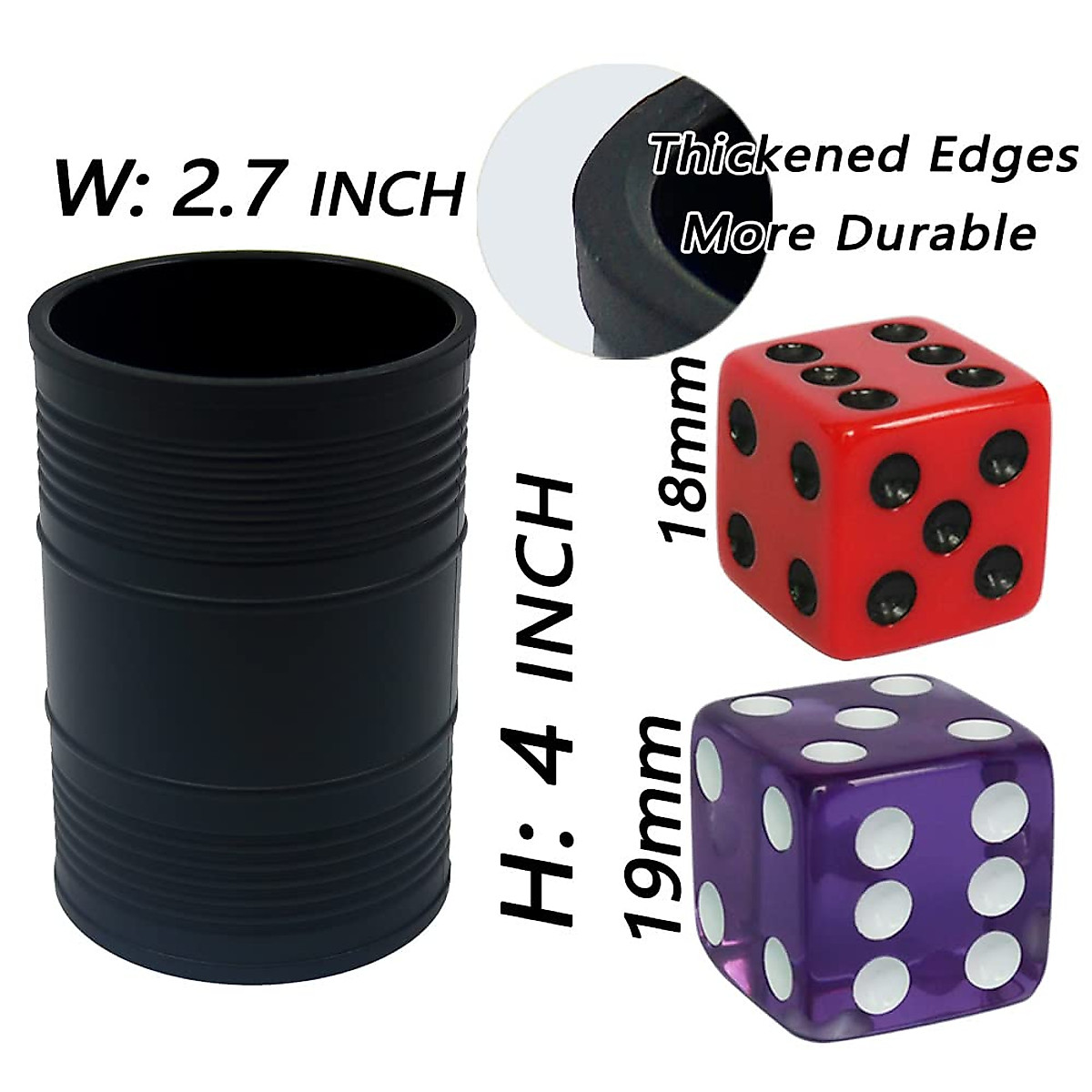 Graduation Gift Dice Stacking Cup Set with 4 Pcs 19mm and 5 Pcs 18mm Standard 6 Sided Dices Straight Dice Cup with Storage Bag Dice Cup Shaker with Magic Tricks Instruction Black