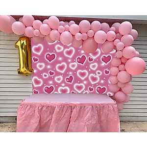 DYANG Early 2000s Pink Heart Backdrop Glitter Heart Romantic Valentine Day Party Photography Background Baby Shower Sweet 16 18th 21th 30th Female Birthday Banner Decor(7x5FT)