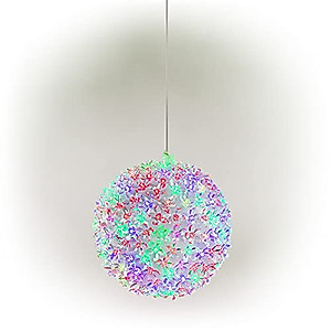 Alpine Corporation 8" H Indoor/Outdoor Flashing Sphere Hanging Ornament with Multi-Colored LED Lights