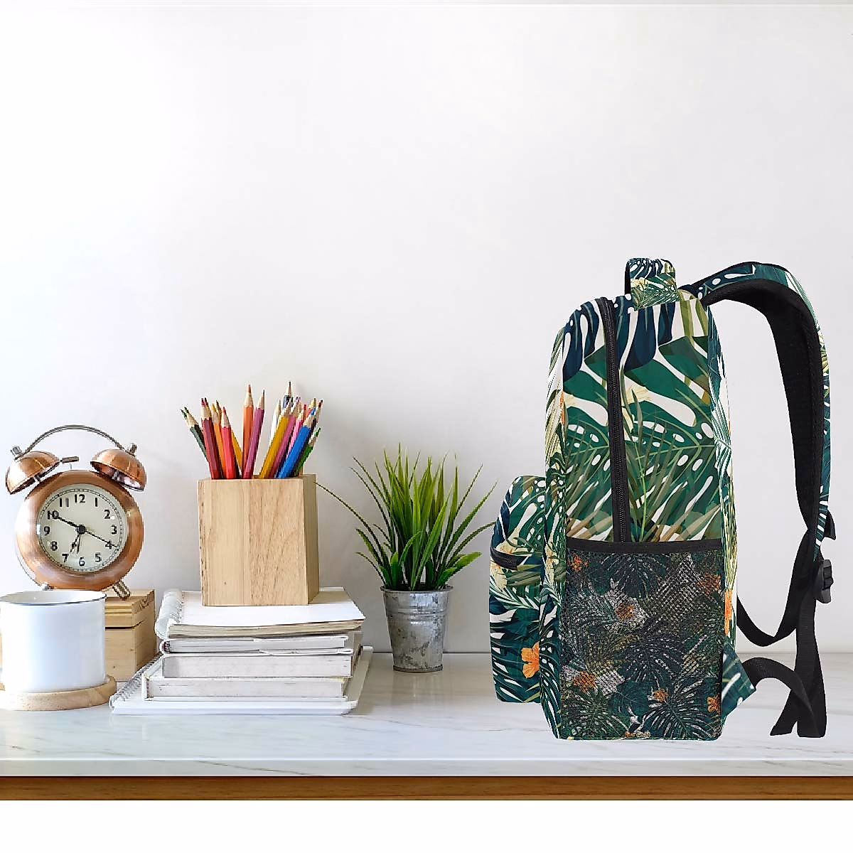 Oarencol Tropicalsummer Hawaiian Flower Palm Leaves Orange Floral Backpacks Bookbags Daypack Travel School College Bag for Womens Girls Mens Boys Teens