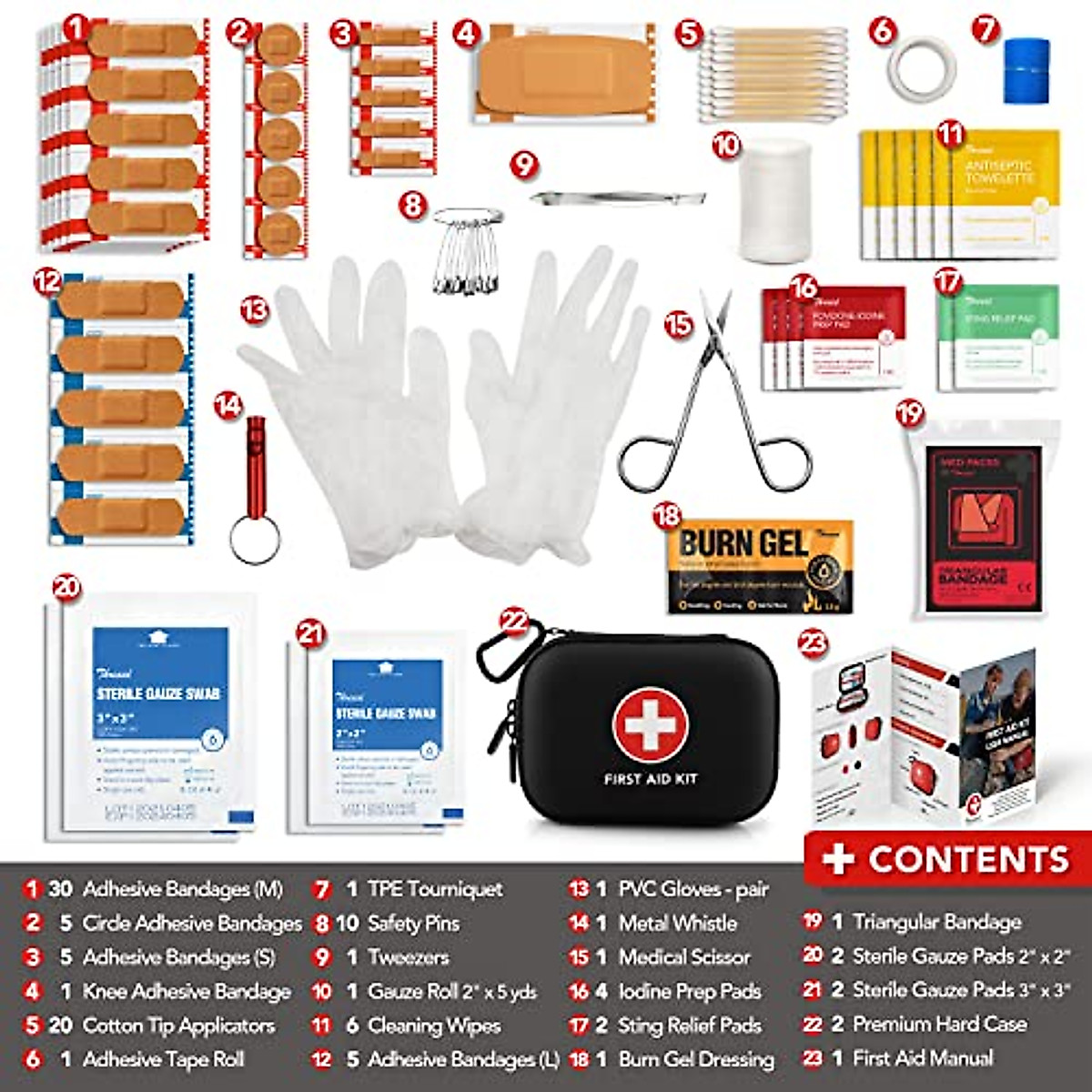 Mini First Aid Kit, 100 Pieces Water-Resistant Hard Shell Small Case - Perfect for Travel, Outdoor, Home, Office, Camping, Hiking, Car (Black)