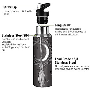 Yasala Halloween Water Bottle Witch Moon Broom Magic Vehicle Coffee Thermos Stainless Steel Insulated Beverage Container 20 oz with Straw Lid BPA-Free for Sport, Travel, Camping, Back to School