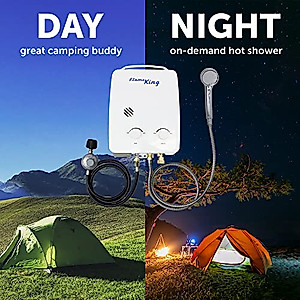 Flame King YSNAZ132 Portable Tankless Water Heater Propane Gas 5L 1.32GPM at 34,000 BTU, Outdoor Instant Hot Water Shower for RV, Camping, Farm, Cabins