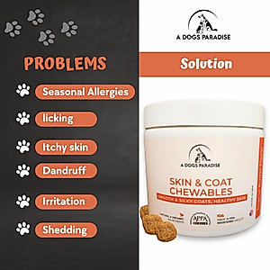 New Skin & Coat Chewables. Skin & Allergy Relief - Salmon Oil + EPA, DHA, 500mg of Omega 3. Healthier Skin, & Heart Health. Cold-Pressed, Made in The USA with All-Natural Organic Ingredients.