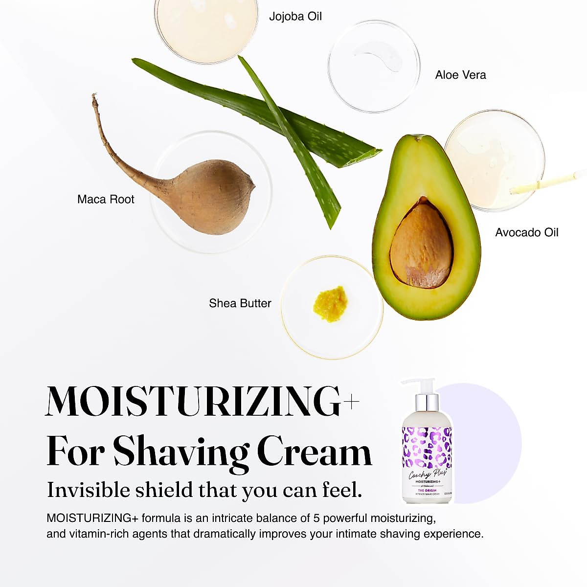 Coochy Plus Intimate Shave Cream + Pre-Shave Elixir Moisturizer Oil Kit – HydroLock & MOISTURIZING PLUS Continuous Hydration Reliefs Razor Burn Bump Ingrown Hair