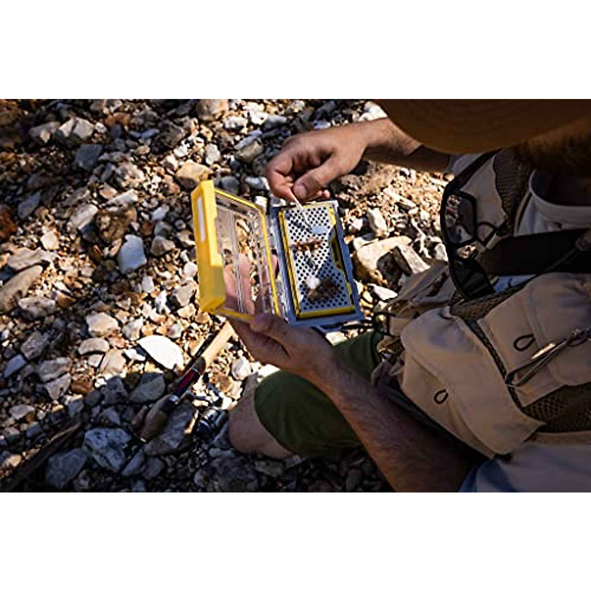 Plano Edge Micro Fly Storage Box, Gray and Yellow, Waterproof and Rust-Resistant Customizable Fishing Tackle Organization