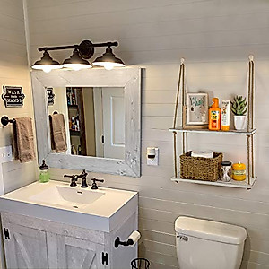 ASLINY Rustic Floating Corner Shelves Wall Mounted, 2 Tier Wood Storage Shelf Handmade (Distressed White)